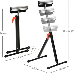HOMCOM Válečková koza Výškově nastavitelná podpěrná koza s nosností až 90 kg Kovová černá 44x50x68-110 cm pro dílnu a kutilské projekty