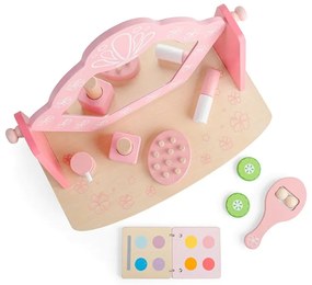 Bigjigs Toys Dřevěný kosmetický stolek růžový