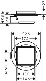Hansgrohe RainDrain Spot, podlahová odtoková souprava, mřížka 150/150, dlažba zezadu krytu, kartáčovaná nerezová ocel, HAN-56112800