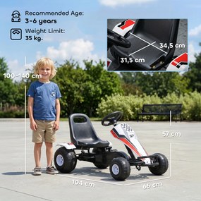 HOMCOM Motokára pro děti šlapací auto s pedály a brzdami 104x66x57cm z oceli pro děti od 3 do 8 let v bílé barvě | Aosom.de