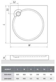 Roth Samonosná čtvercová sprchová vanička ALOHA-P Varianta: rozměry: 80x80 cm - (ALOHA-P - SANIPRO 800 - 8000148)