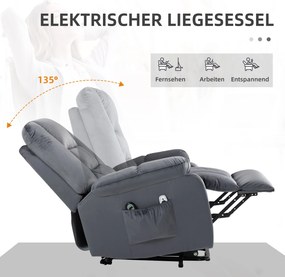 HOMCOM polohovací křeslo elektrické polohovací křeslo polohovací funkce funkce vyhřívání masážní křeslo kapesní pružinové jádro boční kapsa podnožka …