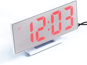 Pronett XJ3821 Multifunkční zrcadlové hodiny s budíkem, bílé s červenými číslicemi