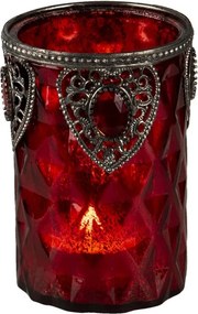 Červený skleněný zdobený svícen Rot - Ø 9*14 cm