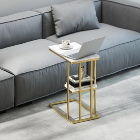 HOMCOM Odkládací stolek, úzký C-tvarovaný konferenční stolek s úložným prostorem, moderní noční stolek pro malé místnosti, 50 x 30 x 57,5 cm