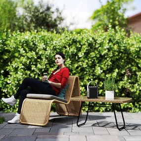 Zahradní stůl Outsunny z poly ratanového materiálu, 90 x 50 x 45 cm, UV odolný boční stůl se skleněnou deskou, obdélníkový stůl na terasu, balkonový …