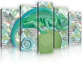 Obraz 100x60 modulární triptych chameleon tropy sukulenty zelený moderní