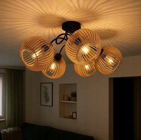 Dřevěná LED stropní lampa na závěs 5xE27 pro krásný a prostorný pokoj