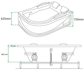 BPS-koupelny Hydromasážní vana HYD-NO-VE761R 180x120 PRAVÁ s ohřevem vody