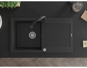 Mexen Leo, 1-komorový granitový dřez 900x500x190 mm a dřezová baterie Elia, černá, 6501-77-670101-70