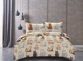 Povlečení z mikrovlákna COLORED CATS krémové Rozměr povlečení: 70 x 90 cm | 140 x 200 cm
