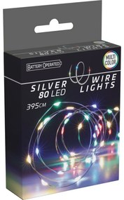 Světelný drát Silver, 4m, 80 LED, barevná, na baterie