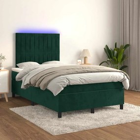 Box spring postel s matrací a LED tmavě zelená 120x190 cm samet 3270326