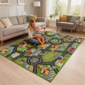 AIYAPLAY Dětská kobereček na lezení, hrací podložka 200x150x0,5 cm, protiskluzová deka s protiskluzovým spodkem s motivem města pro dětský pokoj