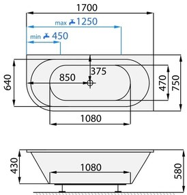 Santech GEMINI 170 x 75 cm SAGEM170P vana akrylátová pravá