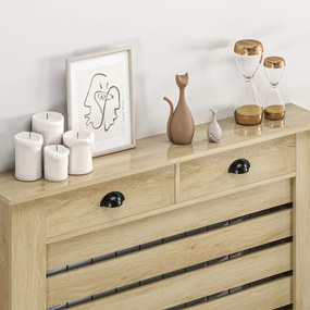 HOMCOM Kryt radiátoru s šuplíky MDF Kryt radiátoru do obývacího pokoje, ložnice, chodby 111x19x95,5 cm Dub