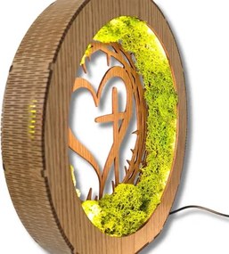 Dřevěná LED lampa Srdce s křížem a mechem | Stmívatelná I SENTOP LED0637