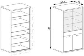 Vitrína 4D1S PILETAS M-3 dub hickory