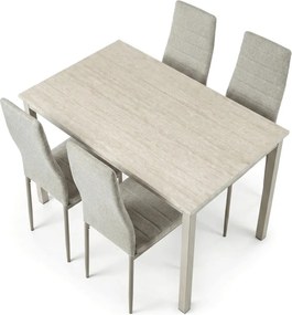 Jídelní set s 4 židlemi, 110x70x75cm travertin, ASE-1039 CRM2