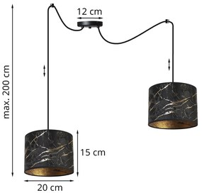 Závěsné svítidlo WERONA SPIDER, 2x černé textilní stínítko se vzorem, G