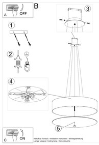 Závěsné svítidlo Skala, 1x černé textilní stínítko, (bílé sklo), (fi 70 cm)