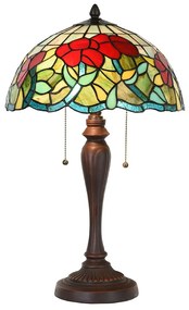 Stolní lampa Tiffany s červenými květy Valea - Ø 35*58 cm E27/max 2*60W