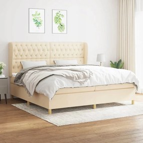 Box Spring Postel S Matrací Textil Krémová Prošívaný design 200 x 200 cm