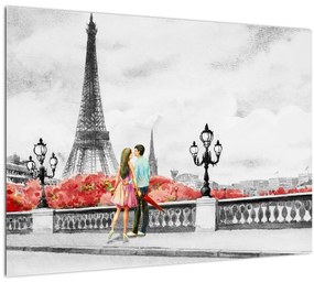 Skleněný obraz - Milenci v Paříži (70x50 cm)