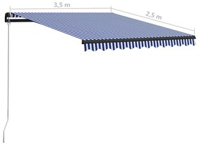 vidaXL Marketos Ručně zatahovací markýza 350 x 250 cm modrobílá
