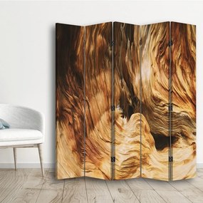 Ozdobný paraván, Vlnovková abstrakce se dřevem - 180x170 cm, pětidílný, obustranný paraván 360°