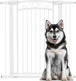 PawHut Pet Gate Dveře pro Psy 76-104 cm Bezpečnostní Brána pro Psy se 2 Prodlouženími 7/14 cm a Dvojitým Zámkem na Schody a Dveře Bílá | Aosom