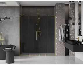 Mexen Velar L Duo, posuvné sprchové dveře do otvoru 180 cm, 8mm šedé sklo, zlatá matná, 871-180-003-42-55
