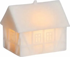 LED svítící Kodaňský hrázděný domeček, 9 × 6 × 8 cm, voskový, teple bílá, bílý,