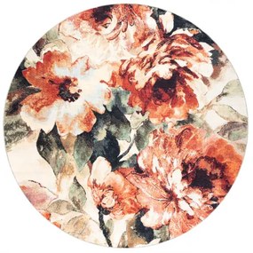 koberec ANTIKA 24 tek kulatý, moderní květiny, listy omyvatelný ter velikost kruh 200 cm | krásné koberce cz