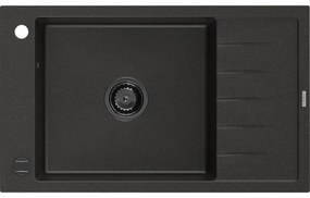 Mexen Elias, granitový dřez granitový 795x480x200 mm, 1-komorový, černá-zlatá metalíza s černým sifonem, 6511791005-75-B