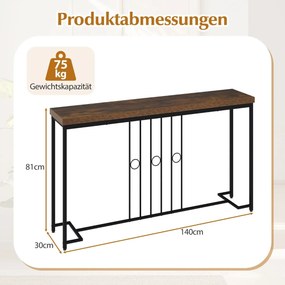 Costway Průmyslový konzolový stůl 140 cm úzký s podnoží ve tvaru H a prostornou