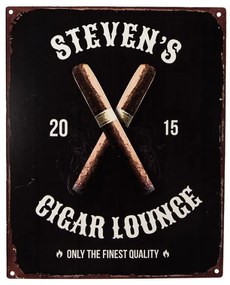 Černá antik nástěnná kovová cedule s doutníky Cigar Lounge – 20x1x25 cm