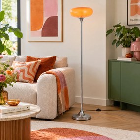 Retro stojací lampa chromová s oranžovým skleněným stínidlem 150cm - Glaze