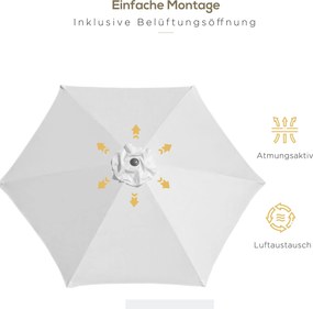 Outsunny Hliníkový Zahradní Slunečník Ø260x235 cm Sklopný Zahradní Parasol s Kličkou a 6 Kovovými Tyčemi pro Venkovní Terasu a Balkon Krémový