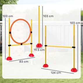 PawHut Agility Set pro psy - 3dílná výbava na agility pro výcvik psů, skokové překážky s nastavitelnými slalomovými tyčemi a kruhy pro koordinaci