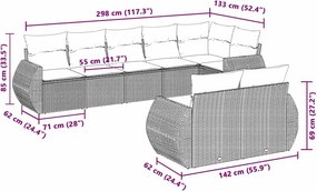 8dílná zahradní sedací souprava a podušky světle šedá polyratan 3221621