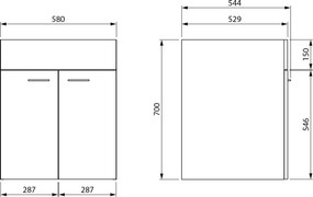 Aqualine Aqualine, Skříňka pod výlevku 58x70x52, 8cm, bílá, 57037