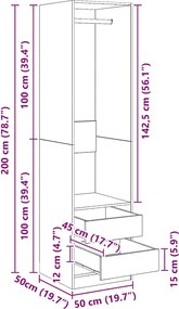 vidaXL Marketos Šatní skříň se zásuvkami černá 50x50x200 cm kompozitní dřevo