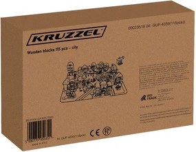 Montessori dřevěné kostky Kruzzel 23519 s podložkou veselé město 115 ks