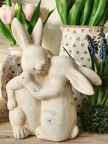 Béžová antik dekorace zamilovaní králíčci - 20*10*25 cm