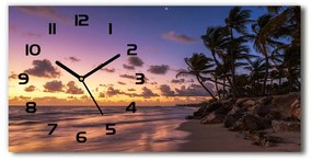 Wallmuralia Skleněné hodiny na stěnu Západ slunce na pláži 60x30 cm