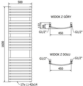 Mexen Bachus koupelnový radiátor 1600 x 500 mm, 668 W, Bílá - W109-1600-500-00-20