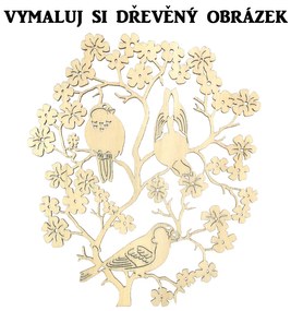 AMADEA Dřevěný obrázek k vymalování květina s ptáčky 22 cm