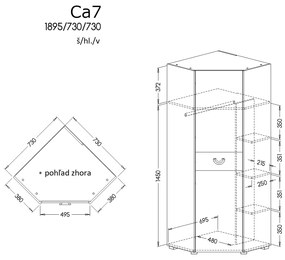 Šatní skříň typ CA7 Caryl (světlý grafit + lesklá bílá + dub nash). 1040647