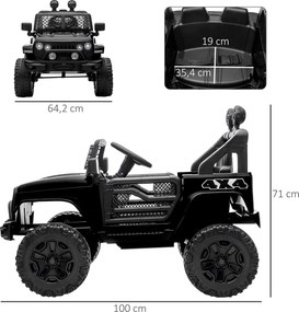 HOMCOM 12V Elektrické 4x4 Auto pro Děti s Dálkovým Ovládáním, Světly a Klaksonem - 3-6 Let - Černé